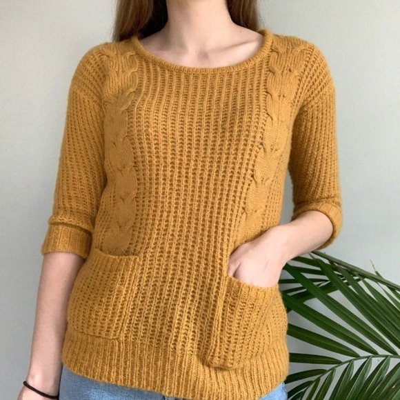 Pink Rose | Sweaters | Pink Rose Mustard Yellow Cable Knit Sweater ...